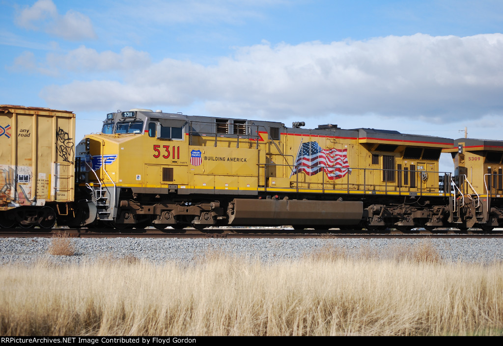 UP 5311 one of two DPUs on east bound UP freight
